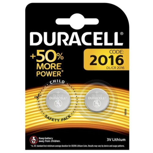 Литиевые батарейки (таблетки): DURACELL DL2016 БЛИСТЕРНАЯ УПАКОВКА 2ШТ.